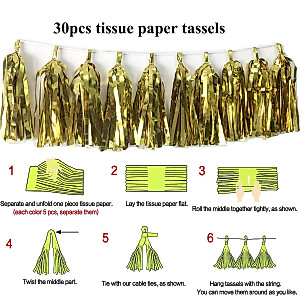 30pcs Paper Tassels Garland Banner Tissue Paper Tassel DIY Hanging Paper Decorations Party Tassel Garland Decor Baby Shower Nursery Wedding Festival Baby Shower Decoration(30, Gold)