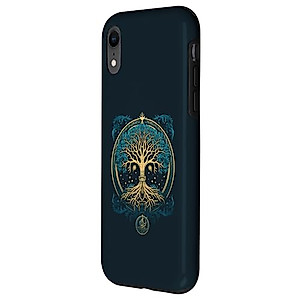 iPhone XR Odin Tree of Life Viking Valhalla Pagan Blue and Yellow Case