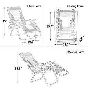 VOYSIGN Oversized Reclining Patio Chair, XL Padded Adjustable Zero Gravity Lounge Chair w/Pillows and Cup Holder Trays, Support 350 lbs - Sky Blue