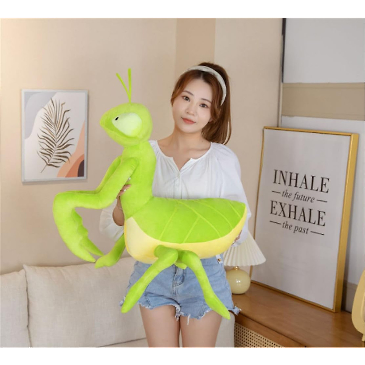 Skyseen Praying Mantis Pillow Mantis Animal Insect Shaped Throw Pillow for Home Decoration 27.6"