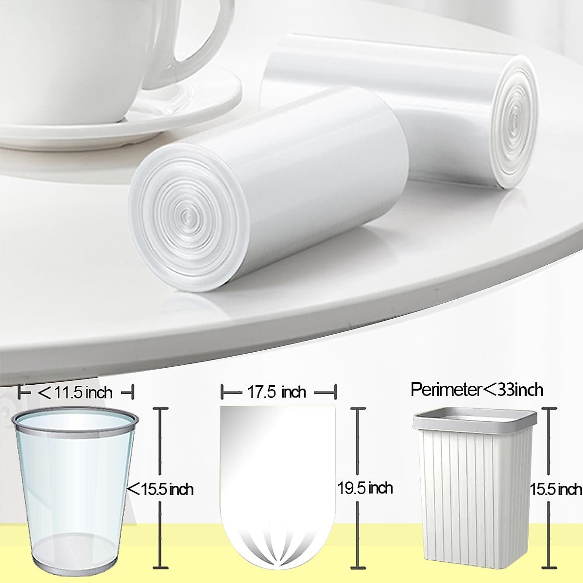 4 Gallon Small Trash Bags 220 Count, Clear Waste Basket Trash Bags for Bathroom, Kitchen, Bedroom, 5 Gallon Garbage Bags Unscented Can 15 Liters