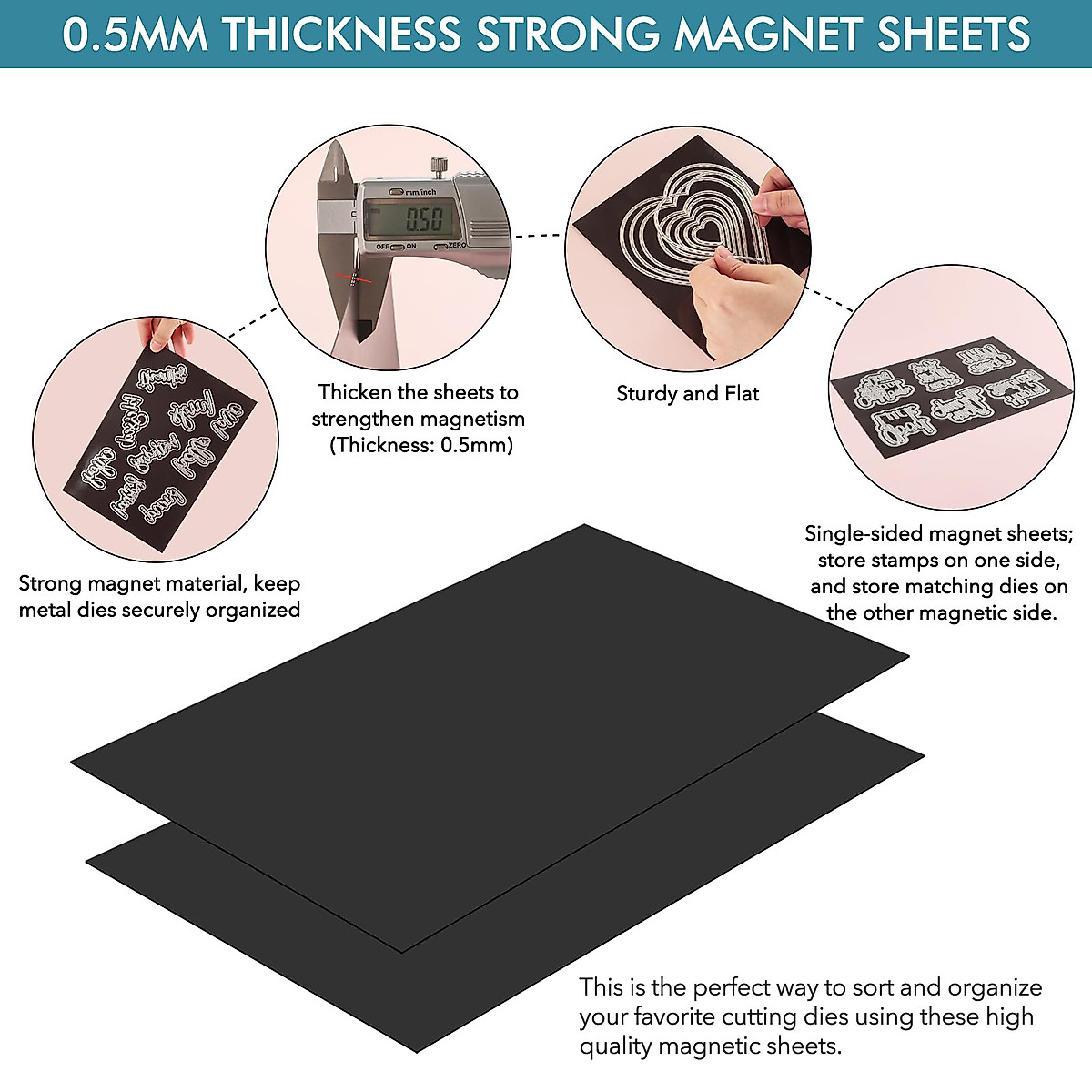 Briartw 3 Pcs A4 0.5mm Thick Single Sided Strong Magnetic Sheets Flexible Rubber Sheets for Metal Dies Storage and Organize Scrapbooking Tool Craft Supplies Rubber Magnetic Sheets Set