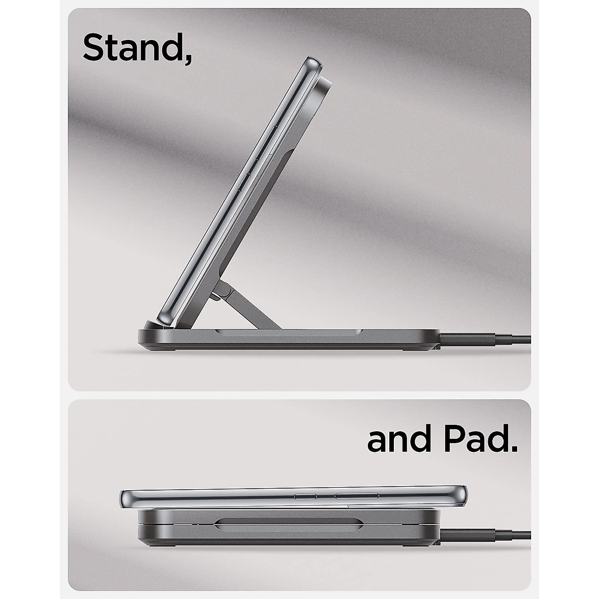 Spigen [Designed for Samsung] Qi Flex True 15W Super Fast Wireless Charger Stand & Pad for Samsung Galaxy S24 Plus Ultra S23 Z Fold Flip 5 4 S22 Note 20 S21 S20 Note 10 and More [No Adapter Included]