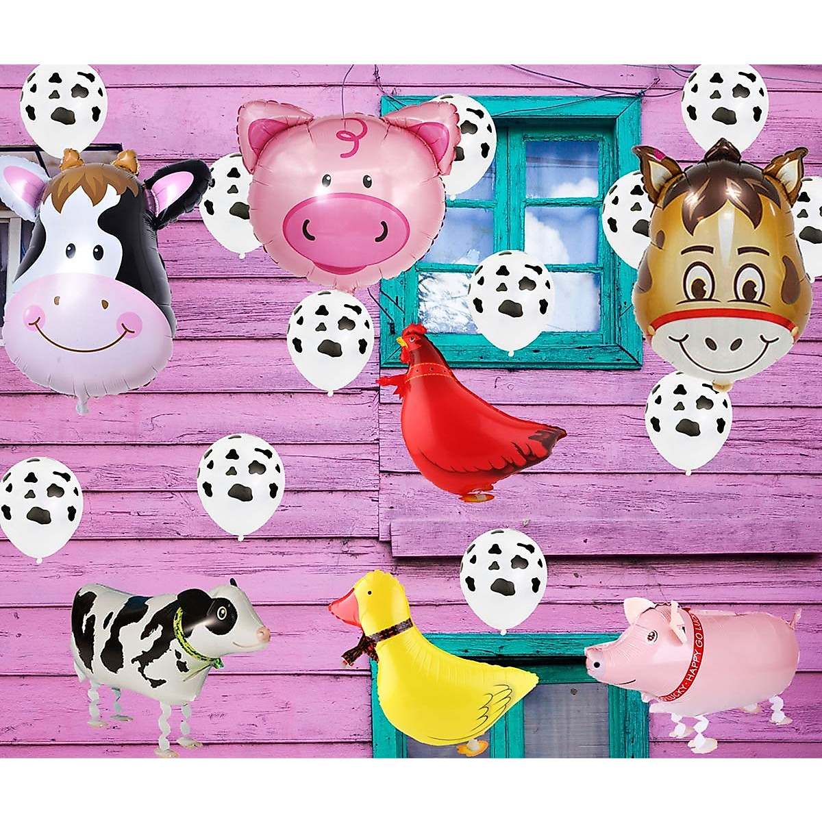 InBy 43pcs Farm Animal Balloon Decoration Cow Chicken Duck Pig Walking Balloon for Baby Shower Farm Theme Birthday Party Decorations Suppllies Cow Donkey Pig Head Mylar Balloon Barn Animal Balloons