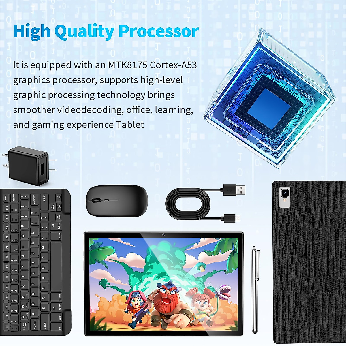Android Tablet 2 in 1 Tablet, 10 inch Android 12 Tablet 6GB+64GB with Keyboard, Tablets with Case Mouse Stylus,512GB Expandable Dual Camera, WiFi, Bluetooth, GMS Certified Tablet PC(Silver)