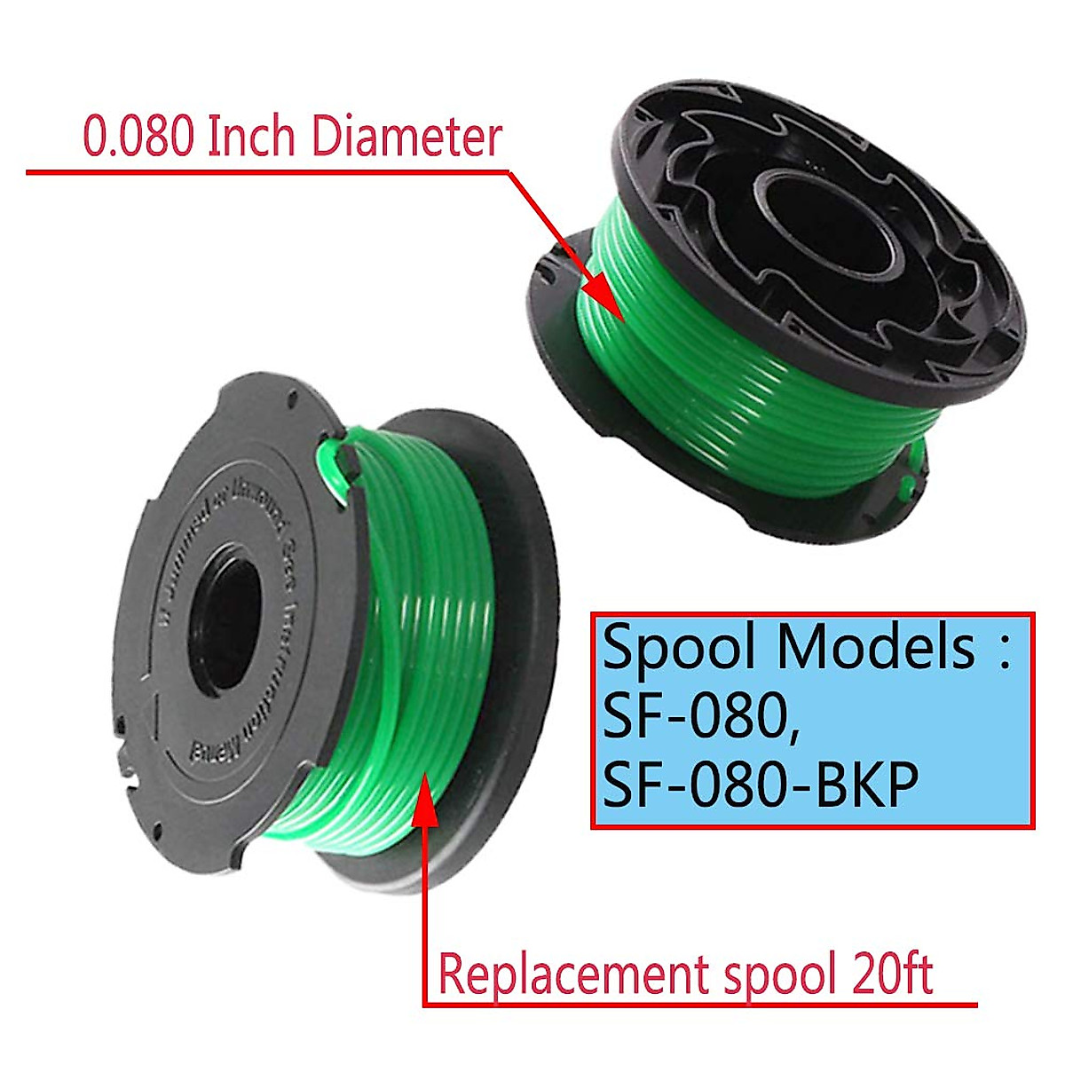 LIYYOO SF-080 Auto Feed Replacement Spool Single Line Compatible with GH3000 LST540 LST540B GH3000R SF-080-BKP String Trimmer,20ft 0.080 Inch Auto Feed Spool Line(10 Pack)