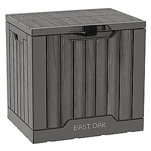 EAST OAK Outdoor Storage Box | 31 Gallon Deck Box Indoor and Outdoor Use | Waterproof Resin Storage Bin with Latch for Patio Cushions, Gardening Tools | UV Resistant | Deep Grey