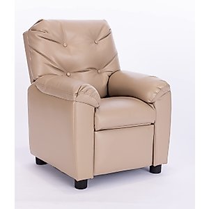 Q-Max Tufted Back Sofa Chair with Pillow Top Armrest and Footrest, Beige Finish Children Recliner