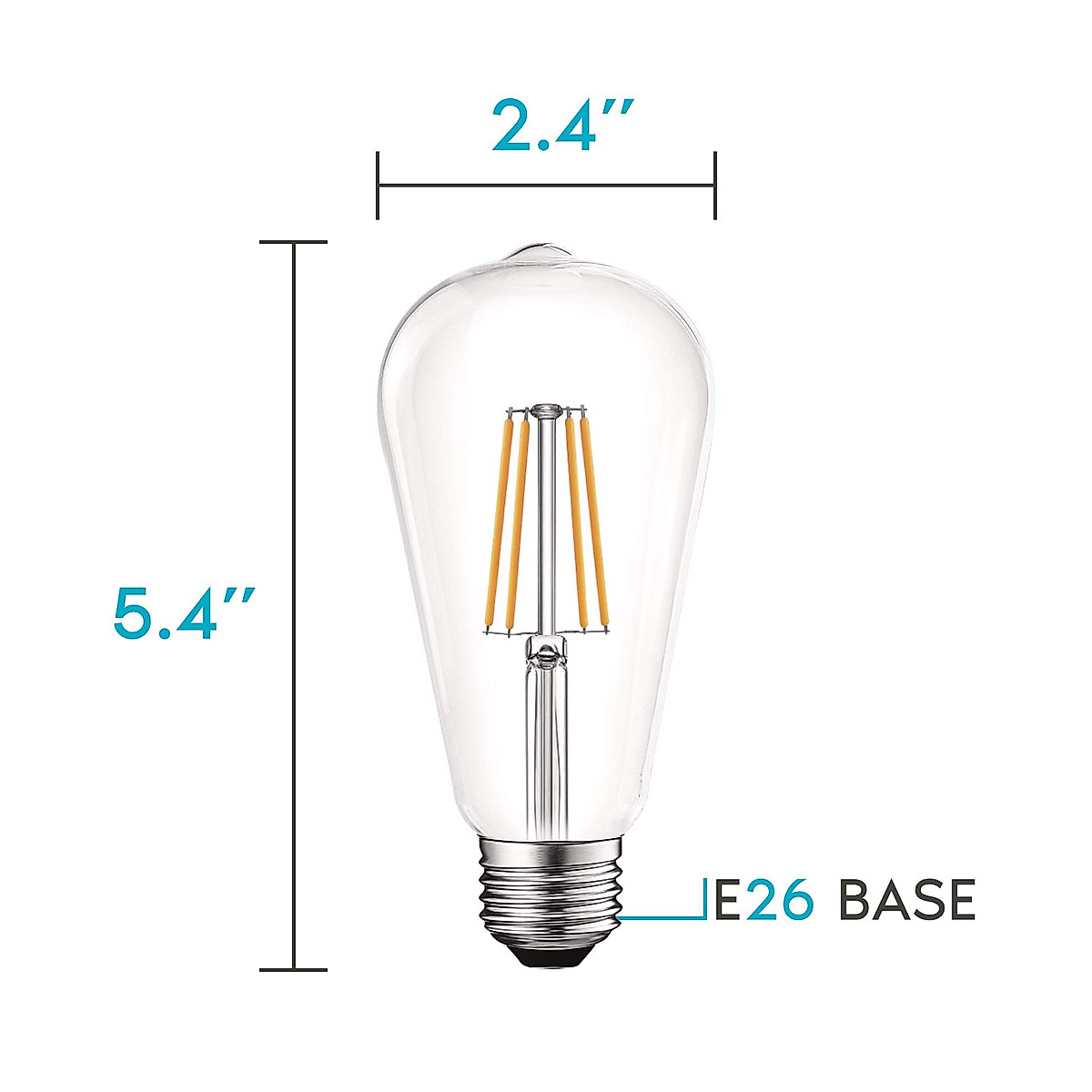 LUXRITE Vintage LED Edison Bulb 60W Equivalent, ST19 ST58, 2700K Warm White, 550 Lumens, Dimmable LED Filament Bulb 5W, Clear Glass, UL Listed, E26 Medium Base (4 Pack)