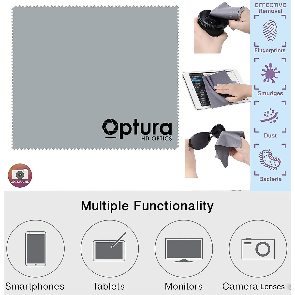 OPTURA HD Photo® Wide Angle + Macro Lens for Canon Rebel EOS T1 T2 T3 T4 T5 T6 SL1 SL2 SL3 XSI XTI T7 T3I T5I T4I 7D 80D + OPTURA Micro Fiber Cloth