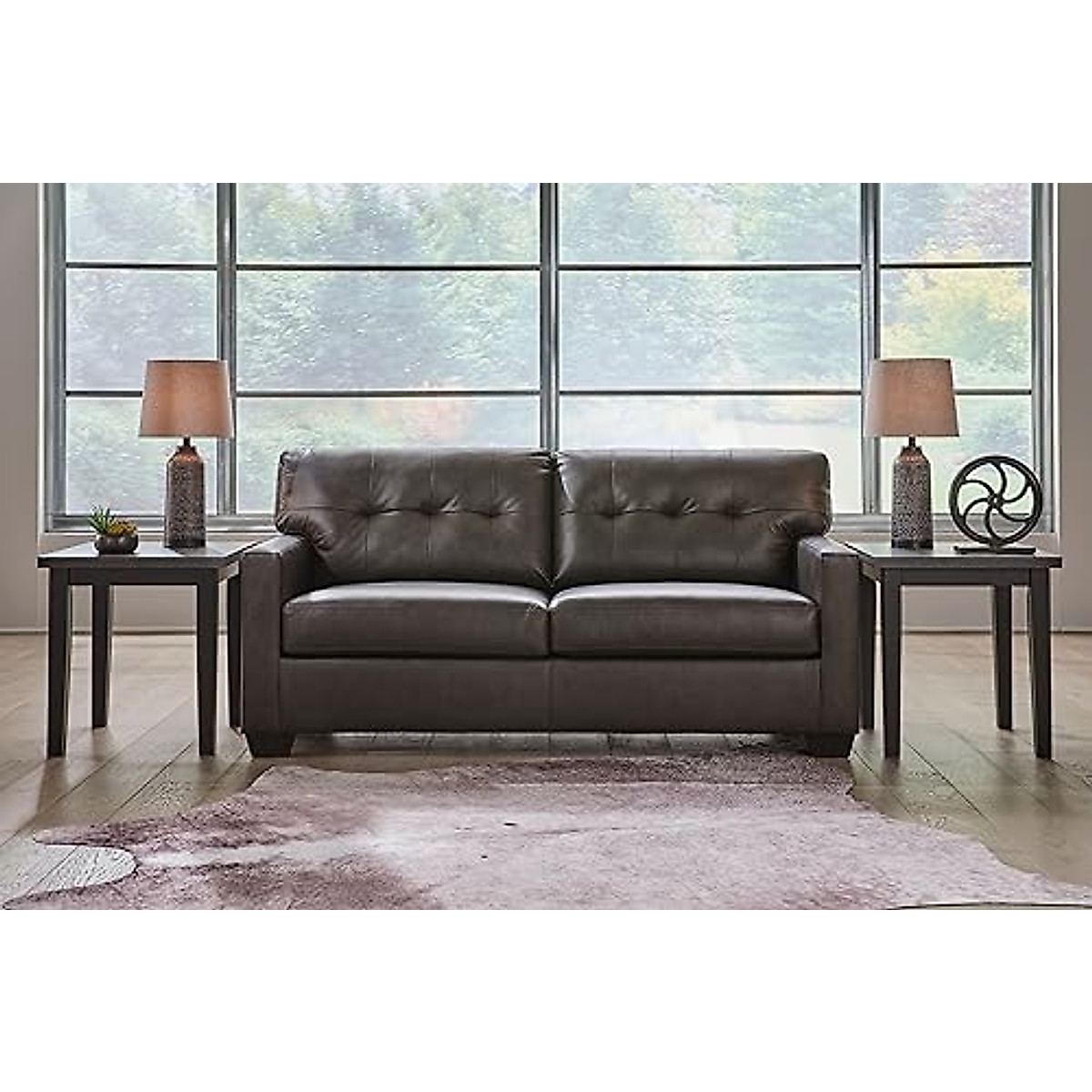 Signature Design by Ashley Belziani Modern Tufted Leather Match Sofa, Black