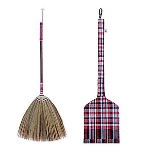 SKENNOVA - Thai Vintage Retro Grass Broom Stick, Long Handle Hand Grip The Reed Tree with Grass Durable Broom Housewarming Gifts Asian Broom 40 inch (Bamboo, 39 inch Tall)