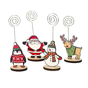 PRETYZOOM 12pcs Christmas Place Card Holder Wire Santa Snowman Photo Stands Table Number Cards Memo Note Clips for Holiday Party Decorations