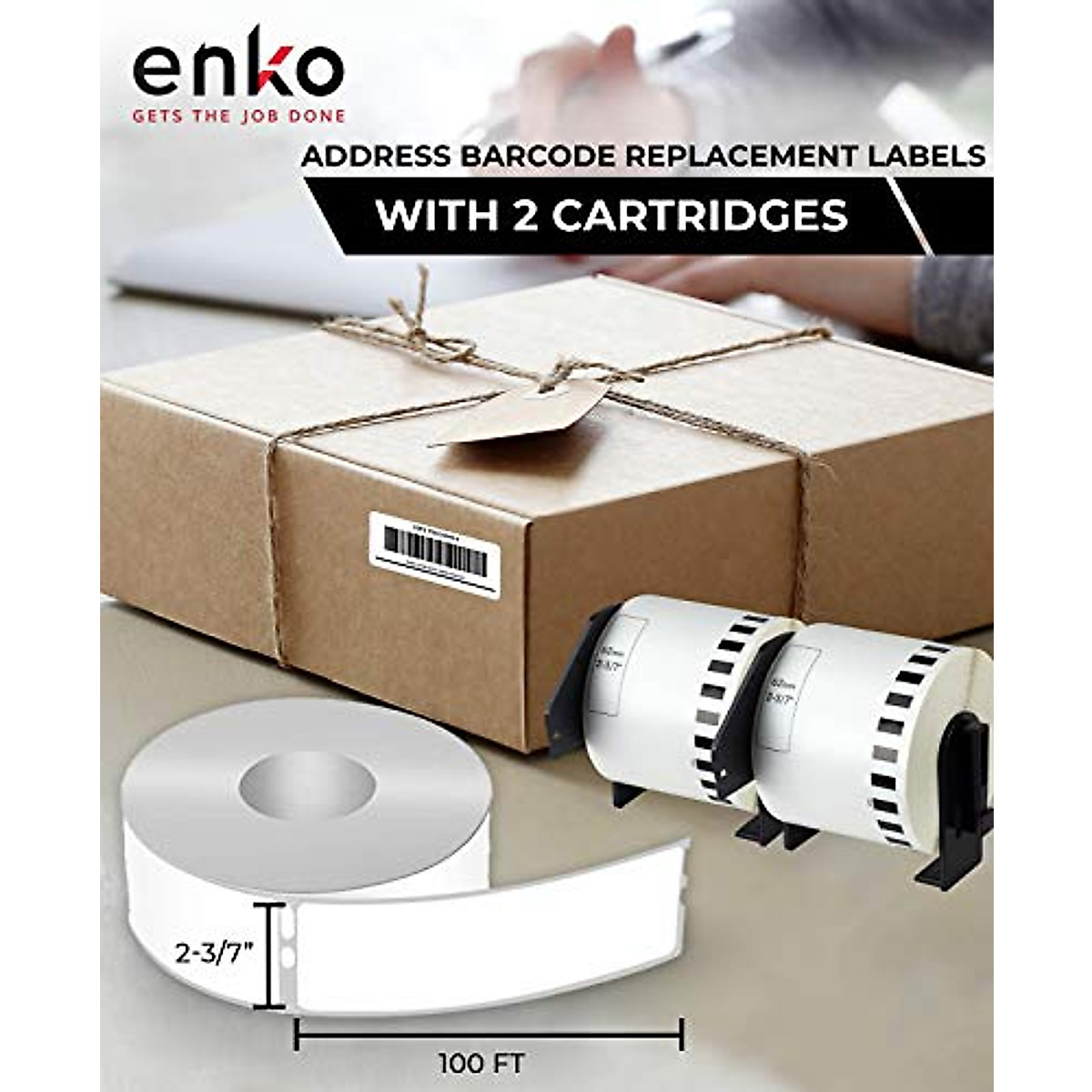 enKo - Compatible DK-2205 Continuous Paper Labels (2.4 Inch x 100 Feet) Compatible for Brother QL Label Printers - 6 Rolls + 2 Refillable Cartridge Frames