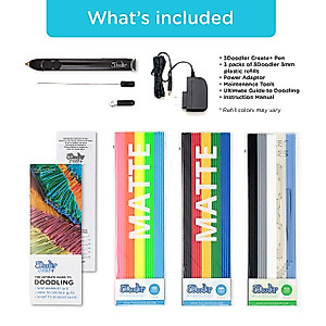 3Doodler Create+ 3D Printing Pen for Teens, Adults & Creators! - Black (2023 Model) - with Free Refill Filaments + Stencil Book + Getting Started Guide