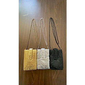 Women's Metal Mesh Small Cell Phone Pouch Bag Case Cross-Body Shoulder Strap (Silver)