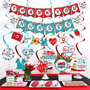 Nurse Appreciation Week Party Decorations Supplies - Pre Strung Nurse Day Decorations Set Include 8pcs Hanging Swirls & 3pcs Thank You Nurses Banners Garland for Nurse Appreciation Week Parties