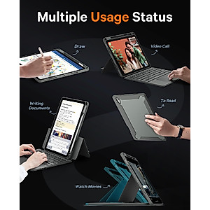 CHESONA Rugged Keyboard Case for iPad 10th Generation, Magnetic Detachable, Smart Trackpad, 15°-180° Adjustable Stand, Portrait/Landscape Dual Mode, Backlit Keyboard for iPad 10th 10.9” 2022, Gray