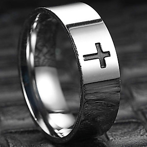 Jude Jewelers 8mm Stainless Steel Classical Simple Plain Christian Cross Religious Wedding Band Ring (Silver, 9)
