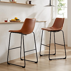 Sweetcrispy Bar Stools, Counter Height Bar Stools, Outdoor Bar Stools, Bar Stools Set of 2 for Kitchen Island, Faux Leather Bar Stool with Back and Metal Leg, Modern Bar Stools for High Table