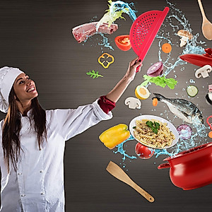 3 Pieces Pot Drainer with Handle Hand Held Pan Pot Strainer Plastic Pot Side Strainer Pasta Pot Drainers for Noddles Fruit Veggies and More, Fits up to 9 Inches