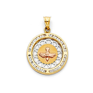 14k REAL Tri color Gold Holy Spirit Dove CZ Charm Pendant