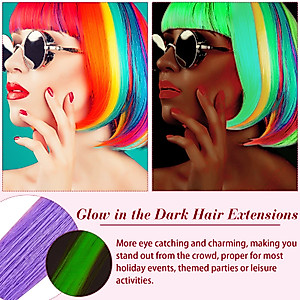 20 Pcs Glow in the Dark Hair Extensions Clip Luminous Colored Hairpieces Party Rainbow Hair Clips Synthetic Neon Fake Hair Clips Hair Accessories for DIY Women Kids Girls, 10 Color (Straight Hair)