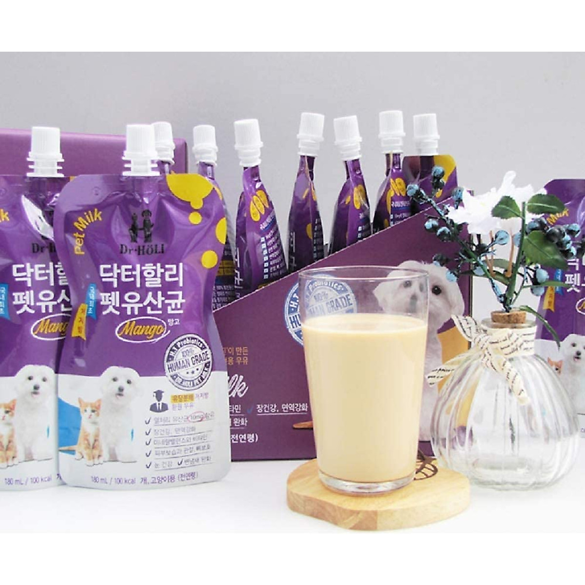 Dr.Holi PetMilk Probiotics Lactose-Free Milk(6.08oz.X10 Pouch) - Low Fat Milk, Calcium Supplement, Convenience Feeding, Health Nutrition, Human Grade