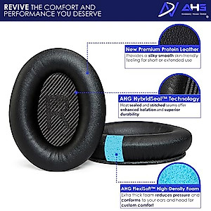 AHG Premium QC35 replacement ear pads cushions compatible with Bose QuietComfort 35 / Bose QC35 II noise cancelling headphones (Black). Premium Protein Leather, Extra Thick High-Density Foam & Durable