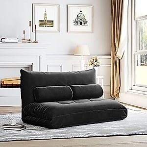 LZ LEISURE ZONE Lazy Sofa Bed Adjustable Floor Sofa, Foldable Gaming Sofa Mattress Futon Couch Bed with 2 Pillows (Black)