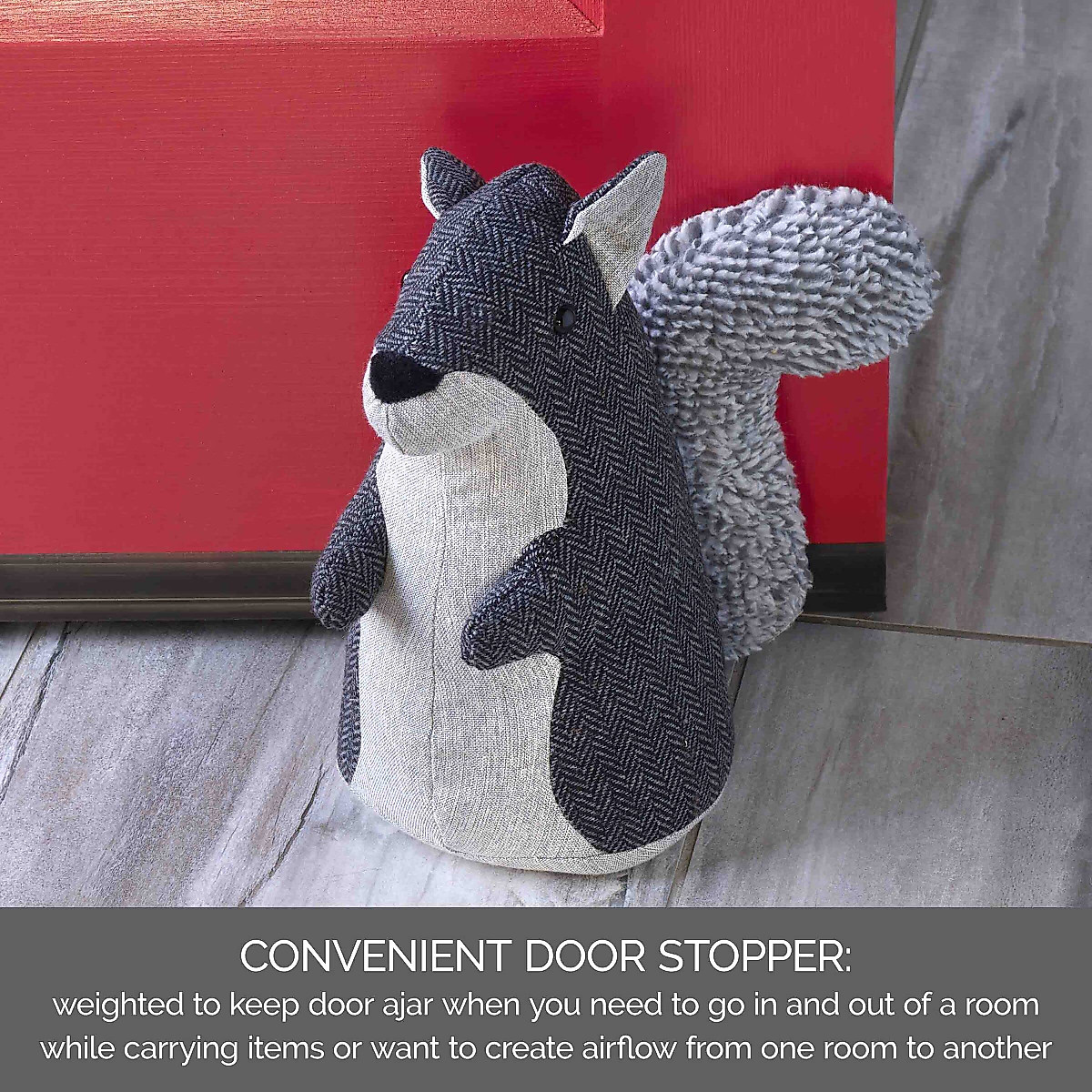 Elements 5.91x9.45x8.66 Inch Gray Squirrel Weighted Fabric Door Stopper