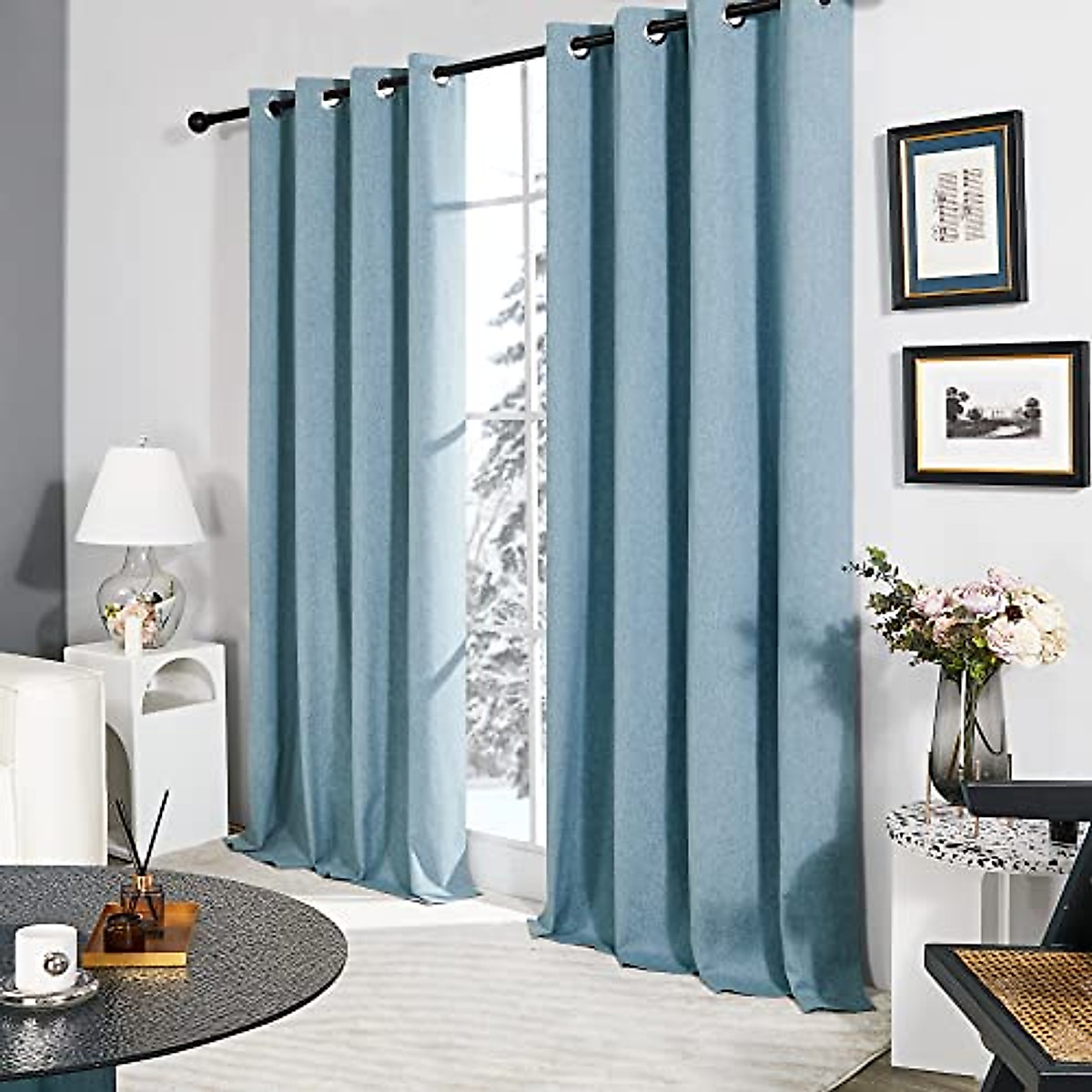 Deconovo Total Blackout Curtains 45 Inch Length, Teal Curtains Set of 2, Linen Textured Grommets Top Curtain with Coating, Short Curtains for Small Windows(Teal, 52W x 45L Inch, 2 Panels)