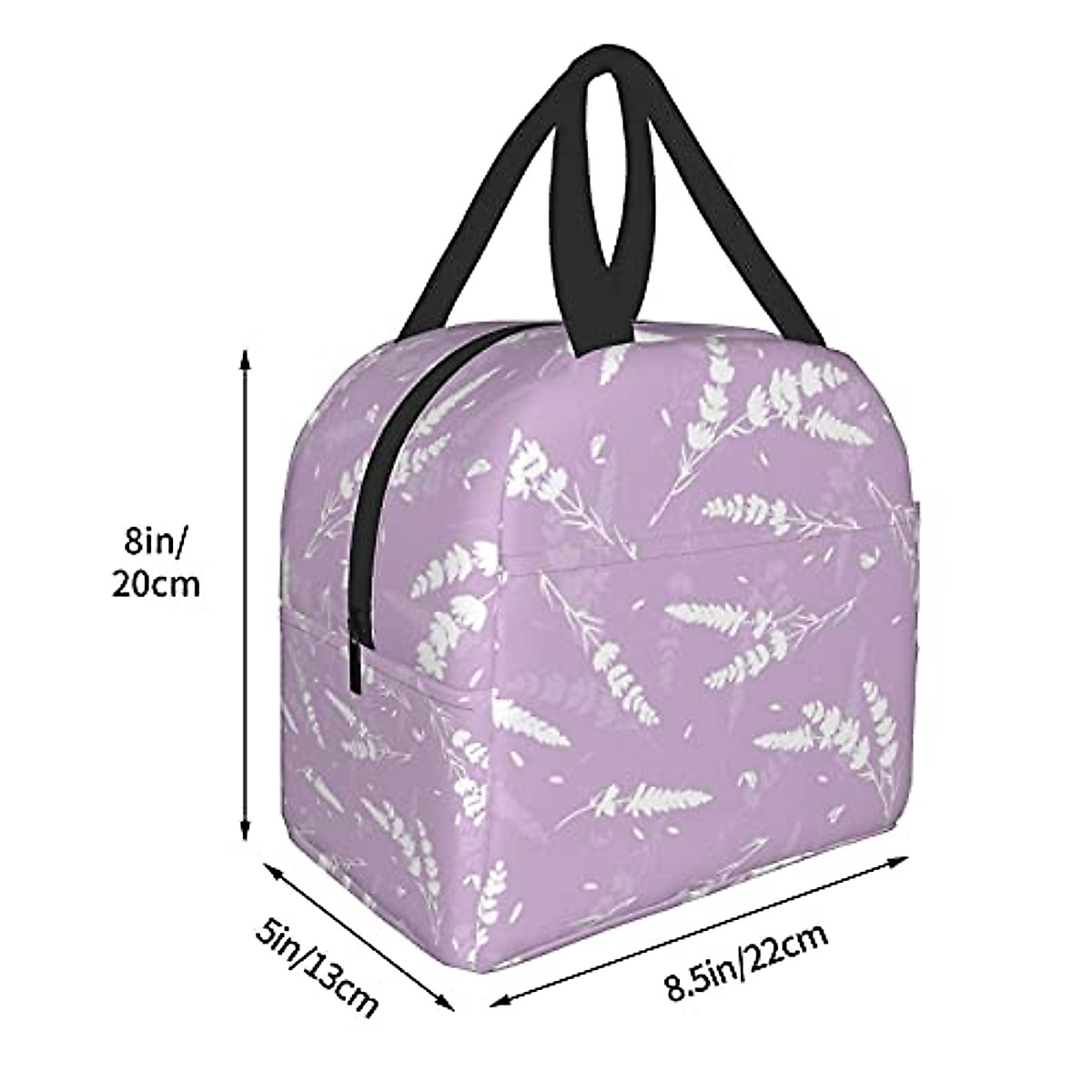 carati Cute Lavender Flowers Light Purple Lunch Box Reusable Lunch Bag Cooler Tote Travel Picnic Insulated Durable Shopping