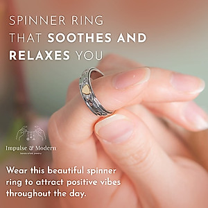 Impulse Modern Love Meditation Spinner Ring, Size 10 | 925 Sterling Silver Fidget Ring | Spin Ring Rotating Band with Classic Gold Heart | Spinning Ring for ADHD & Fidgeters | Anxiety Ring for Women