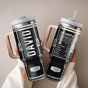 WAZONE Personalized Drum Tumbler Cup With Lid 40oz Custom Name Double Wall Vacuum Thermos Insulated Travel Mug Drumming Music Gifts Birthday For Drummer Drum Player Friends Colleagues