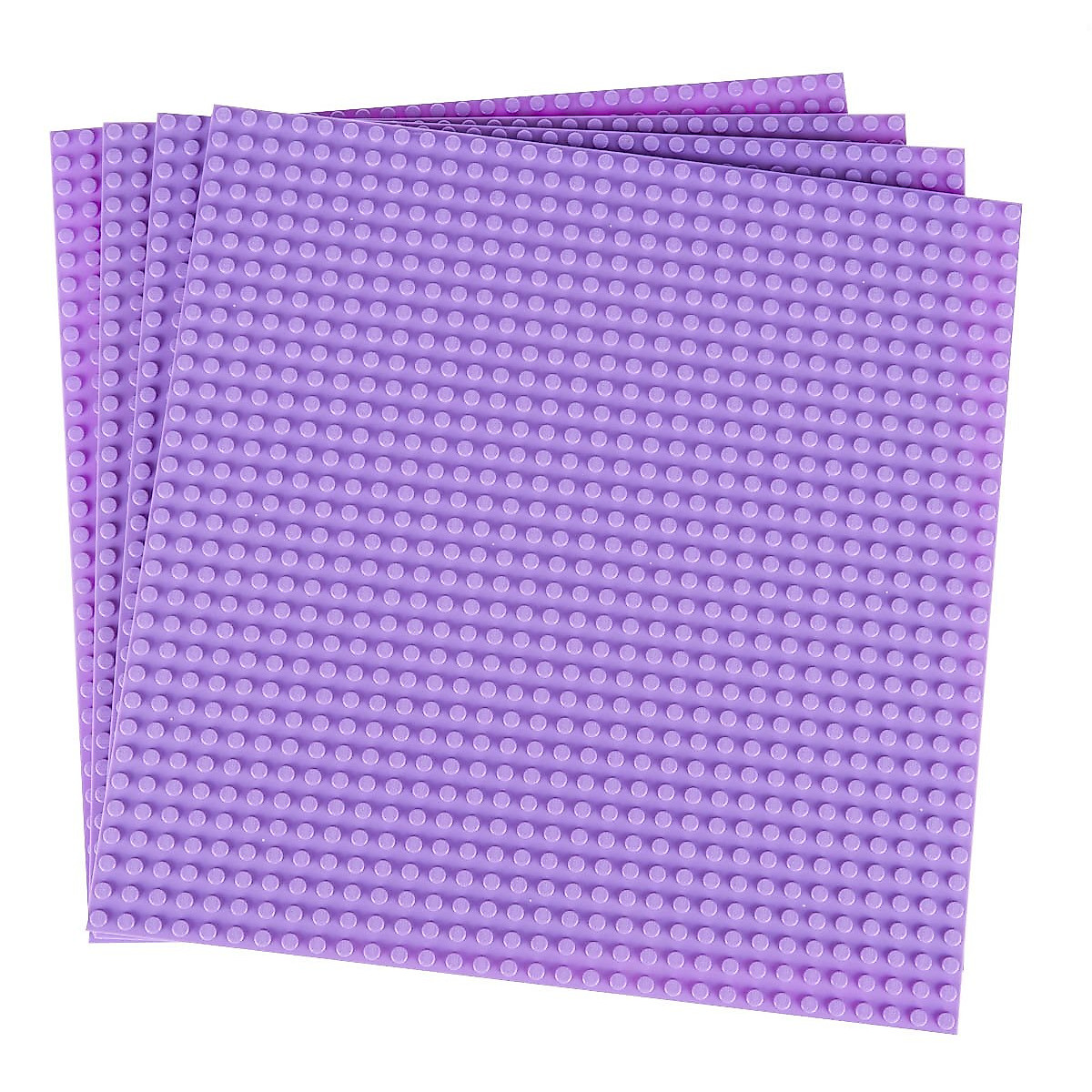 Strictly Briks Compatible with Lego 4 Pack Classic Stackable Baseplates 10x10 in, Building Bricks Plates with 32 x 32 Studs, Towers, Shelves, 4 Plates & 30 Stackers, Lavender