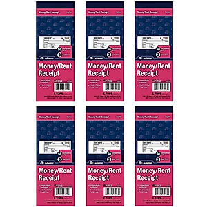 Adams Money/Rent Receipt Book, Carbonless, 3-Part, 2-3/4 x 7-3/16 Inches, 50 Sets per Book, Pack Of 6