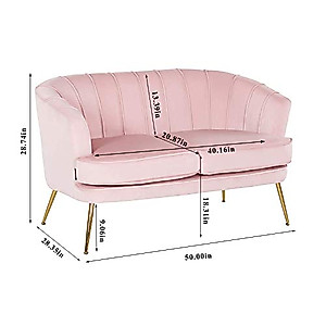 Artechworks Contemporary Velvet Loveseat Chair with Gold-Finished Metal Legs, 2-Seat Sofa for Living Room, Bedroom, Home Office, Apartment,Small Spaces, Light Pink