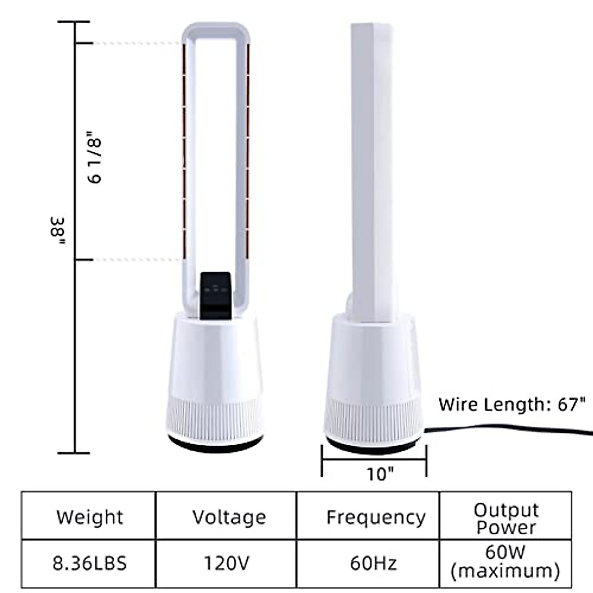 HealSmart 38 inch Bladeless Fan, 3 Speeds & 15 Hours Timer Tower Fan, with Remote Control, Air Circulator Fan for Room, White