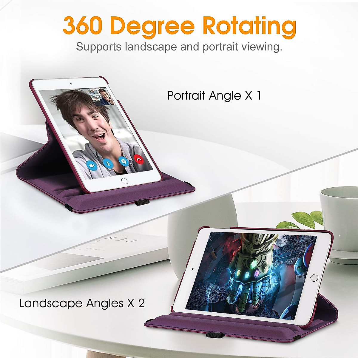Fintie Rotating Case for iPad Mini 5th Generation 2019 / iPad Mini 4 (7.9 Inch) - 360 Degree Rotating Smart Stand Protective Back Cover, Auto Sleep/Wake Feature, Purple