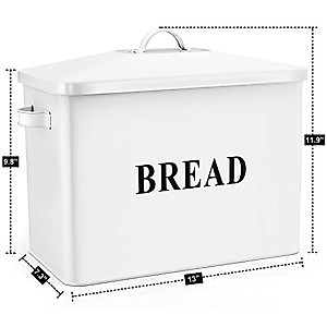 E-far Bread Box, Metal Bread Box with Lid for Kitchen Countertop, Large Bread Bin Holder Storage Container - 13" x 9.8" x 7.3" - Holds 2+ Loaves, Modern Farmhouse & Vintage Style - White