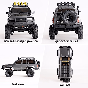 WOWRC FMS RC Crawler Toyota Cruiser LC80 FCX18-1/18 Offroad Trucks 4X4 RC Rock Crawler with 2.4Ghz Transmission, Portal Axles, LED Lights, 7.4V 900mAh Battery, USB Charger for Adults, Grey