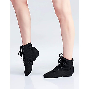 Daydance Adult Jazz Boots Lace Up Split Sole Jazz Shoes Ankle Length Black Size 9M