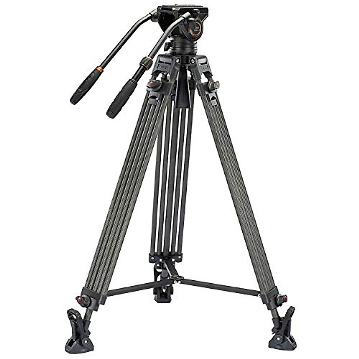 Cayer BV25LH Video Tripod System, 74 inch Carbon Fiber Professional Heavy Duty Camera Tripod Kit, Twin Tube Tripod Leg with K3 Fluid Drag Head, 2 Pan Bar Handles, Max Loading 13.2 LB