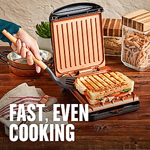 GEORGE FOREMAN GRS040BC 2-Serving Classic Plate Electric Indoor Grill and Panini Press - Black with Copper Plates