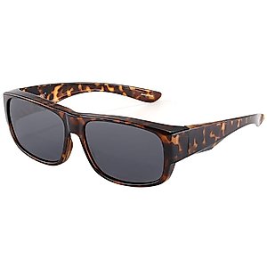 CAXMAN Polarized Fits Over Glasses Sunglasses Wear Over the Prescription Glasses Glossy Tortoise Frame Grey Lens Medium Size