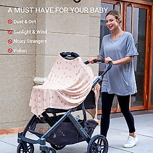 Nursing Cover for Breastfeeding, Momcozy Carseat Canopy Privacy Breastfeeding Cover Nursing Poncho, Baby Car Seat Cover Ultra Soft Floral Scarf, Stroller Cover for Baby and Mom, Pink