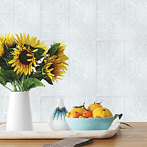 RoomMates TIL5014FLT Bright White Tin Tile Peel and Stick Backsplash