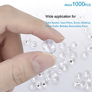 TeeLiy 1000pcs Clear 0.4inch Fake Plastic Diamonds for Vase Fillers Table Scatters, Acrylic Crystals Diamond gems Beads for Craft Decoration Weddding Table Scattering Birthday Deco (Clear)