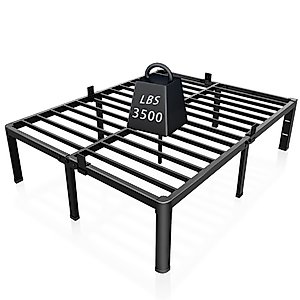 ROIL 14 inch California King Size Bed Frame Metal Platform No Box Spring Needed with Headboard Hole Round Corner Legs Mattress Retainers 3500LBS Heavy Duty Steel Slats Noise-Free Storage